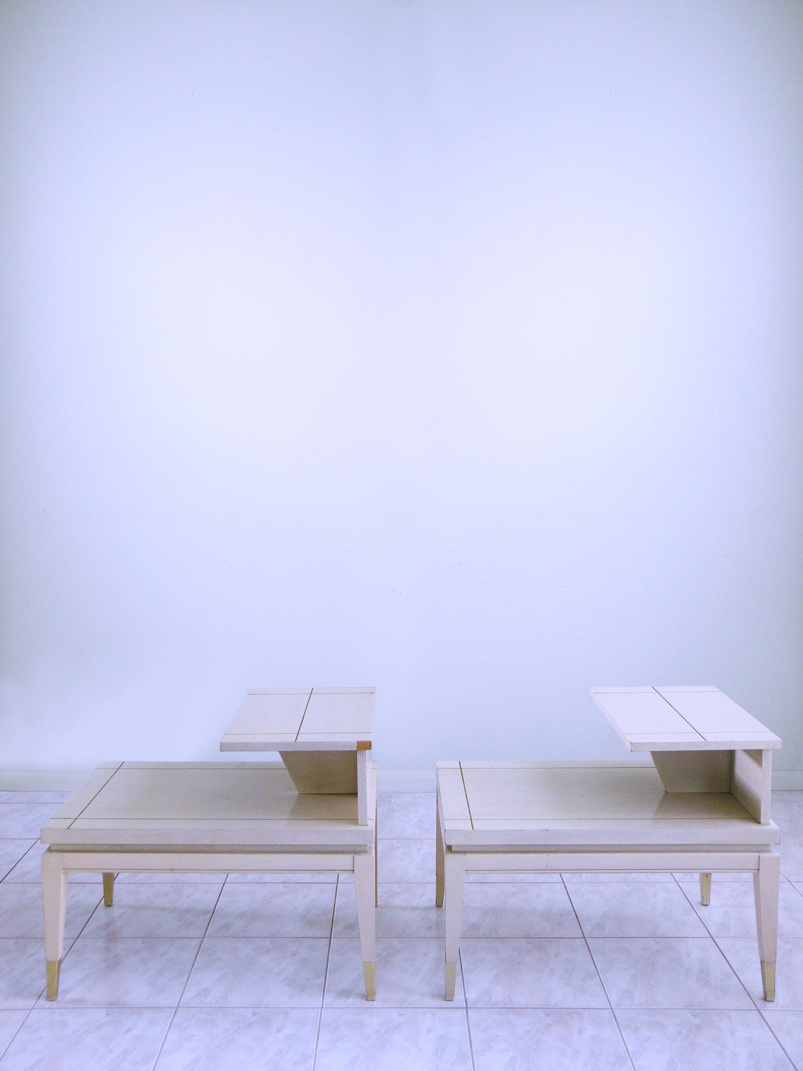 2 Mid Century Modern LANE Step Tables Hollywood Regency BRASS INLAY End ...