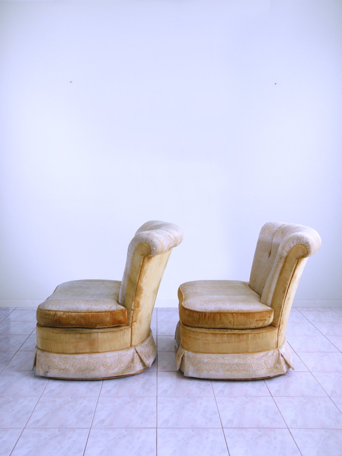 2 Enormous HOLLYWOOD Regency CHANNEL BACK Slipper Chairs Dorothy Draper ...