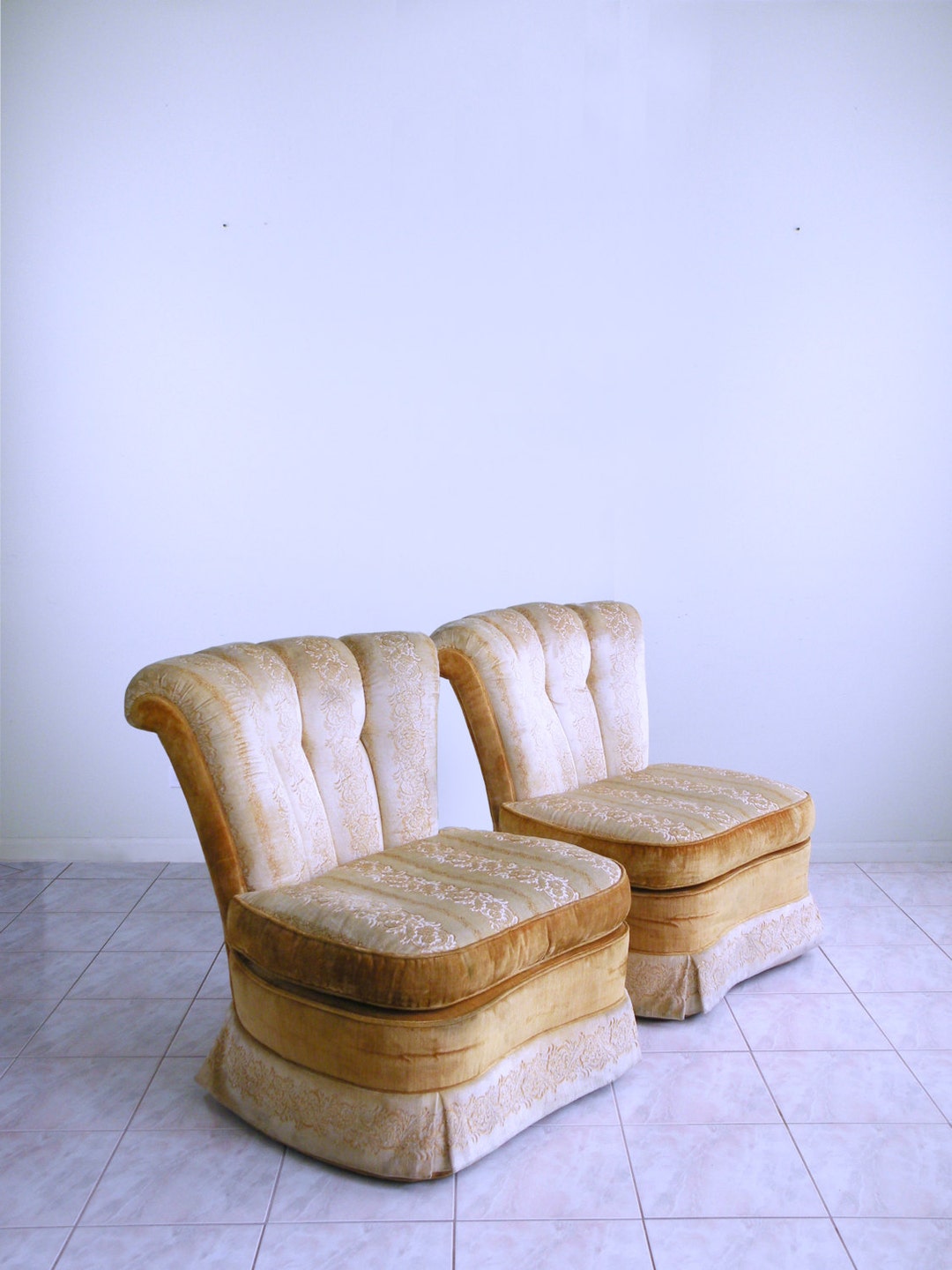 2 Enormous HOLLYWOOD Regency CHANNEL BACK Slipper Chairs Dorothy Draper ...