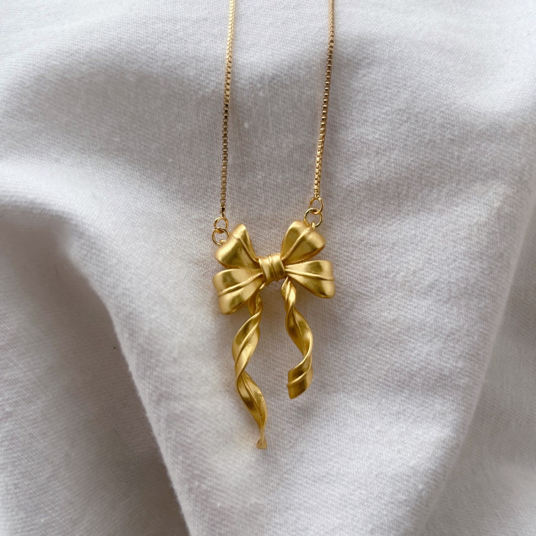 Bow Necklace,bow Pendant,frosted Gold Plated,gift for Her, Unique Gift ...