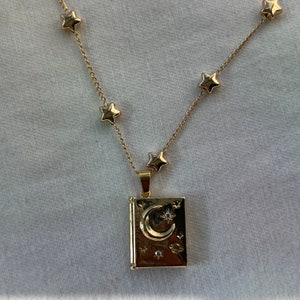 Moon and Star Locket Pendant, Locket Pendant , Square Locket, Gift for ...