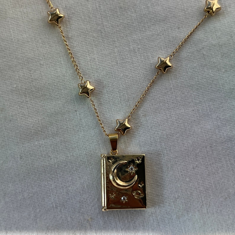 Moon and Star Locket Pendant, Locket Pendant , Square Locket, Gift for ...
