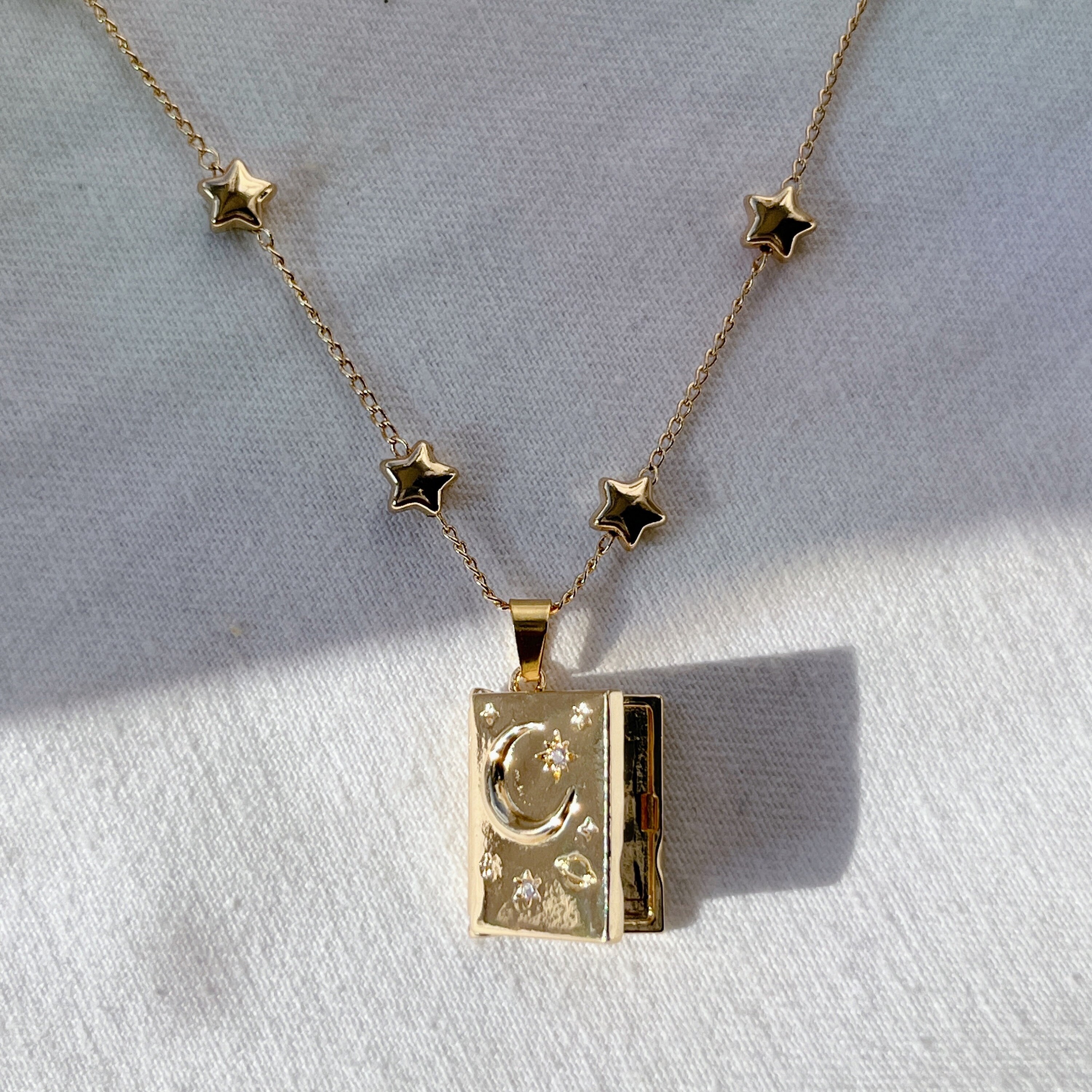 Moon and Star Locket Pendant, Locket Pendant , Square Locket, Gift for ...