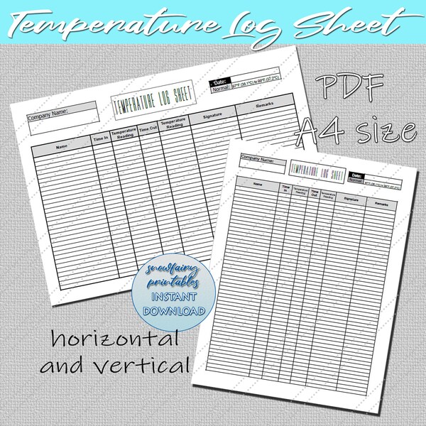 Temperature Log Sheet - Etsy