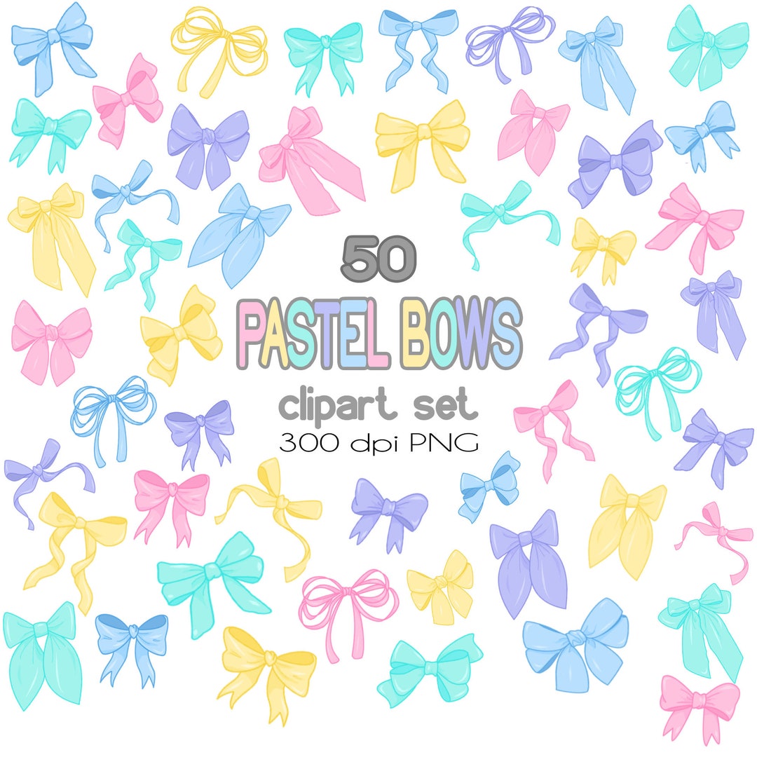 Bow Ribbon Clip Art Set 50 Pastel Bow PNG File Sublimation Downloadable ...