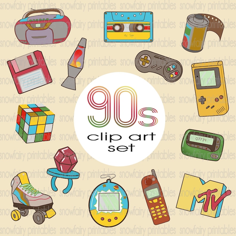 90s Kids Clip Art Set Png File Nostalgic Elements, Gameboy, Tamagotchi ...