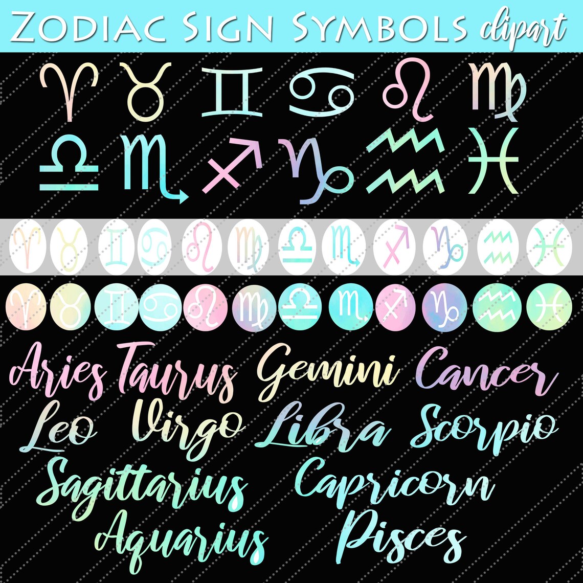 Zodiac Signs Symbols Clip Art Set, Word Art Clip Art, Digital File ...