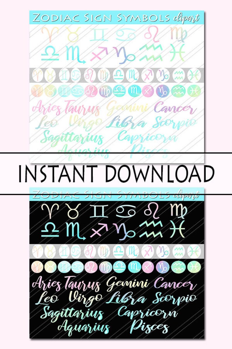 Zodiac Signs Symbols Clip Art Set, Word Art Clip Art, Digital File ...