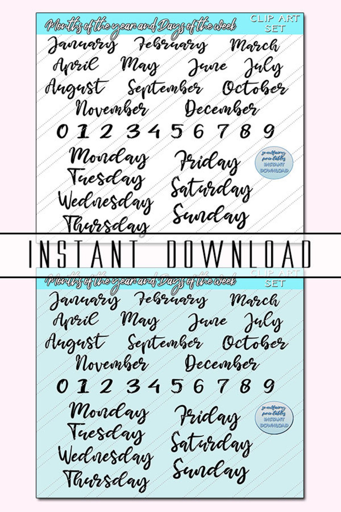 Months of the Year Clip Art Set, Days of the Week, Calendar, Digital ...