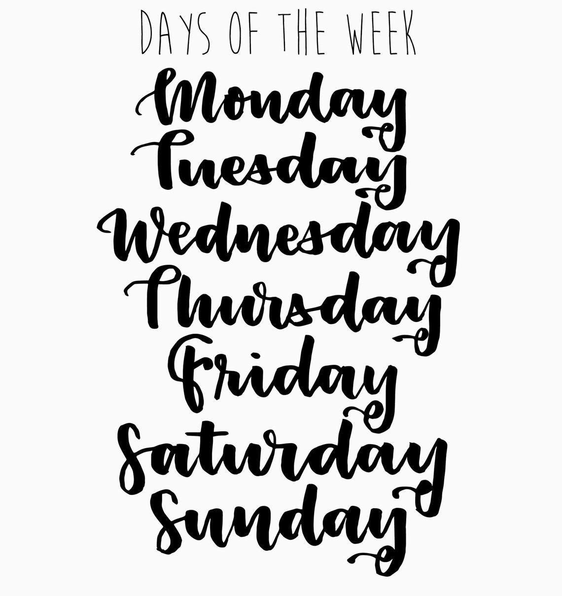 Days of the Week Clip Art Set, Word Art Clip Art, Black Lettering ...