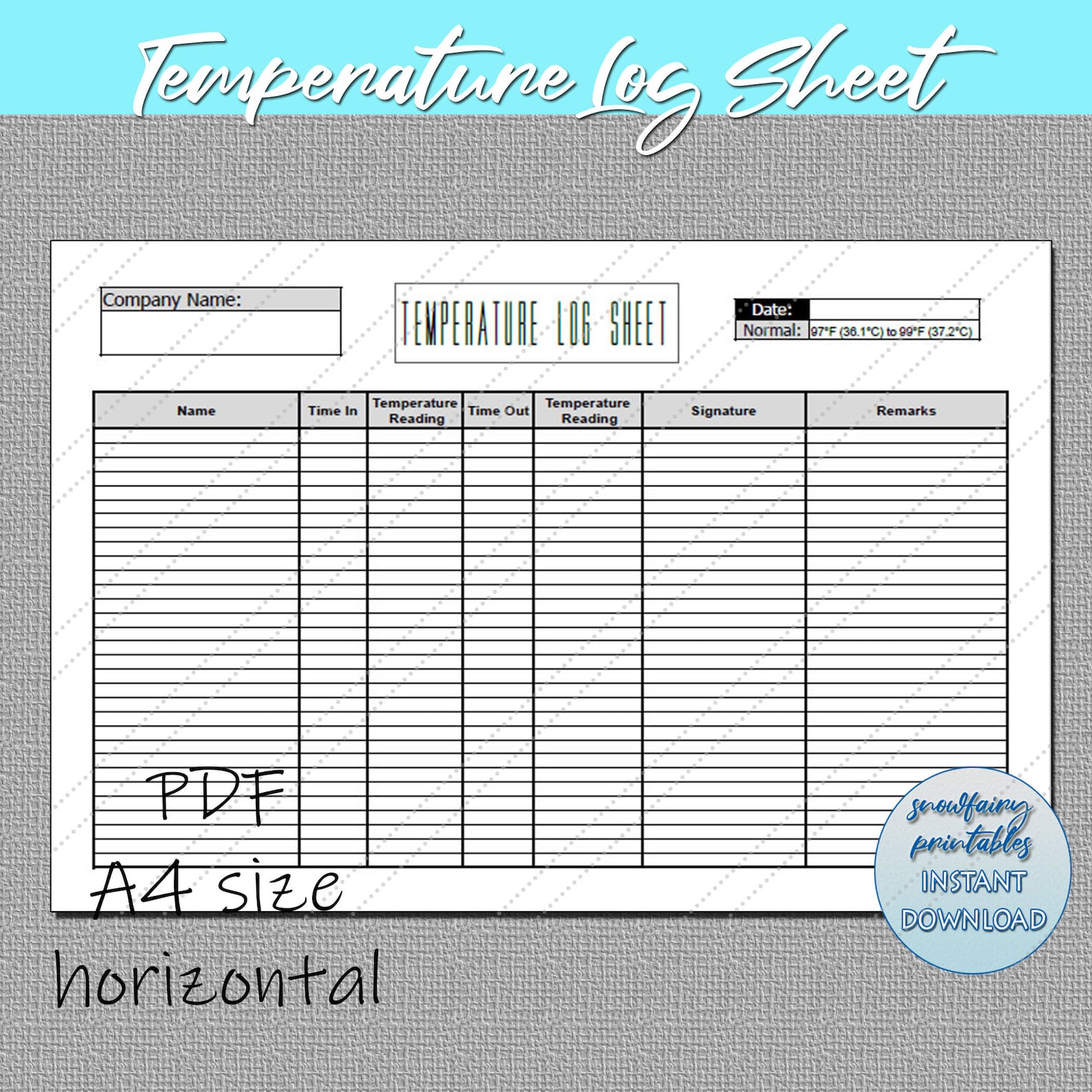 Temperature Log Sheet Sign In/out Health Recording Screening ...