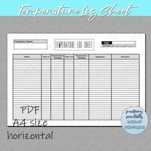 Temperature Log Sheet Sign In/out Health Recording Screening ...