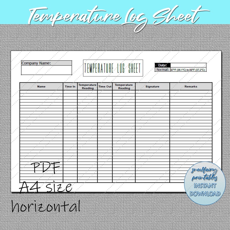 Temperature Log Sheet Sign In/out Health Recording Screening ...