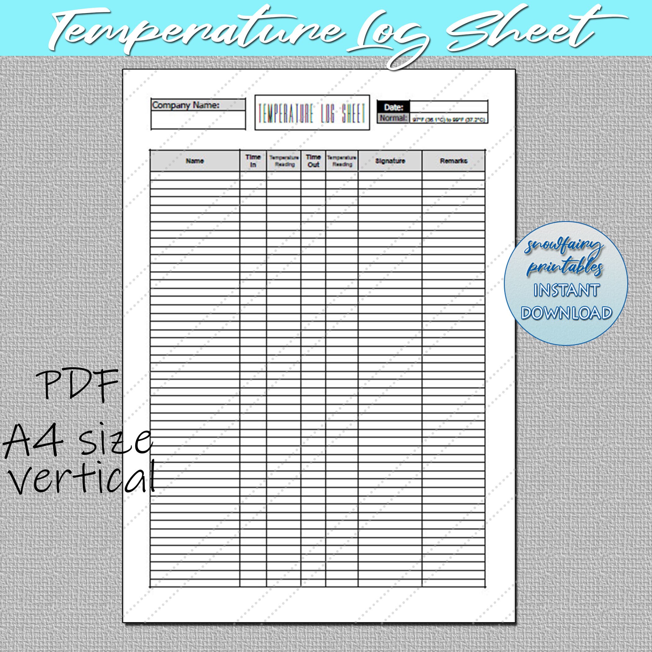 Temperature Log Sheet Sign In/out Health Recording Screening ...