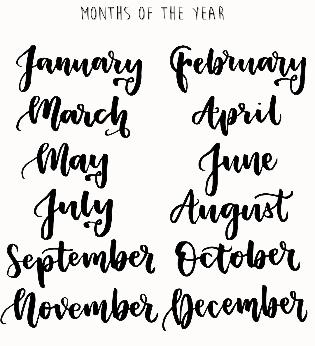 Months of the Year Clip Art Set, Word Art Clip Art, Brush Lettering ...