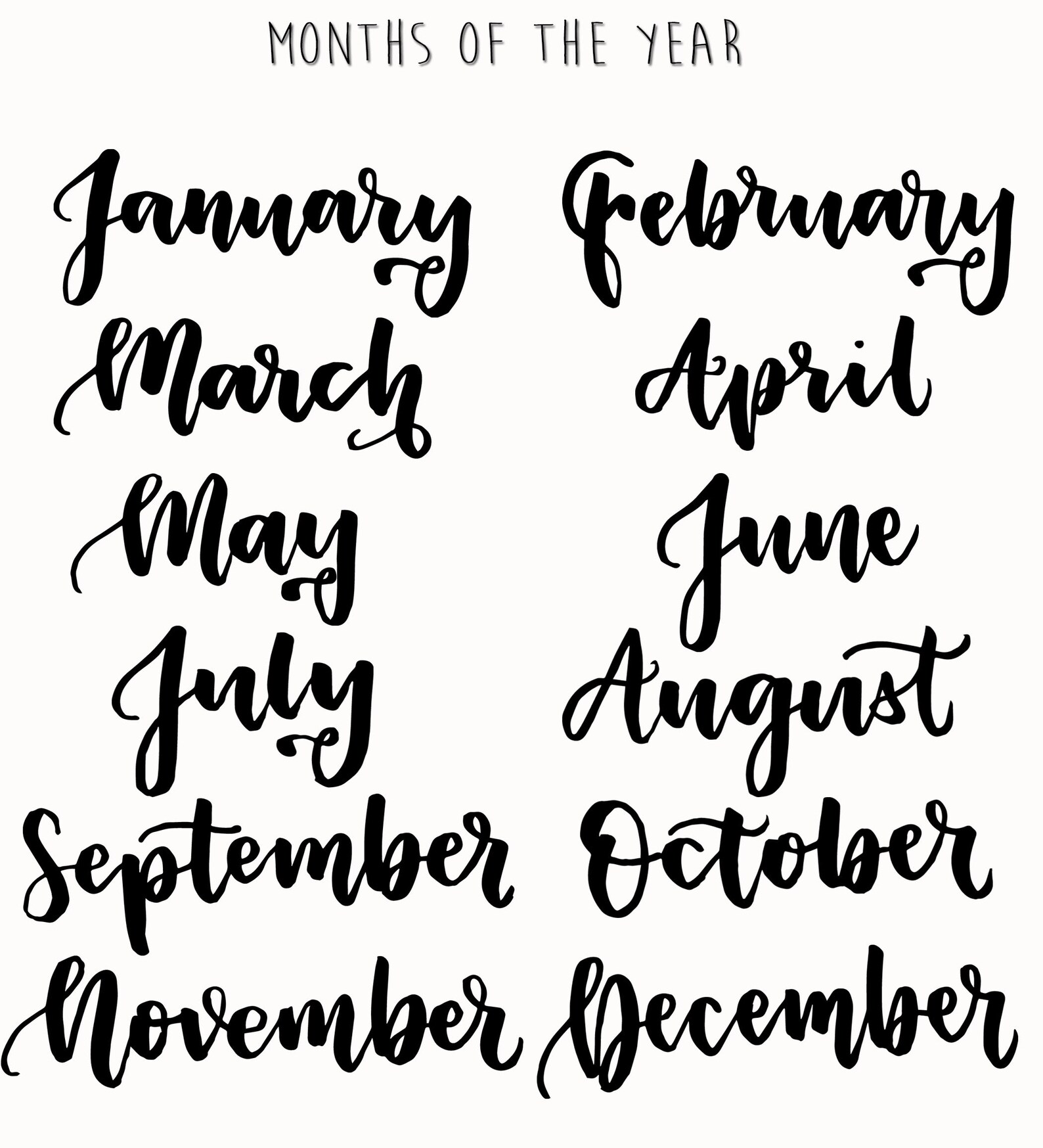 Months of the Year Clip Art Set, Word Art Clip Art, Brush Lettering ...