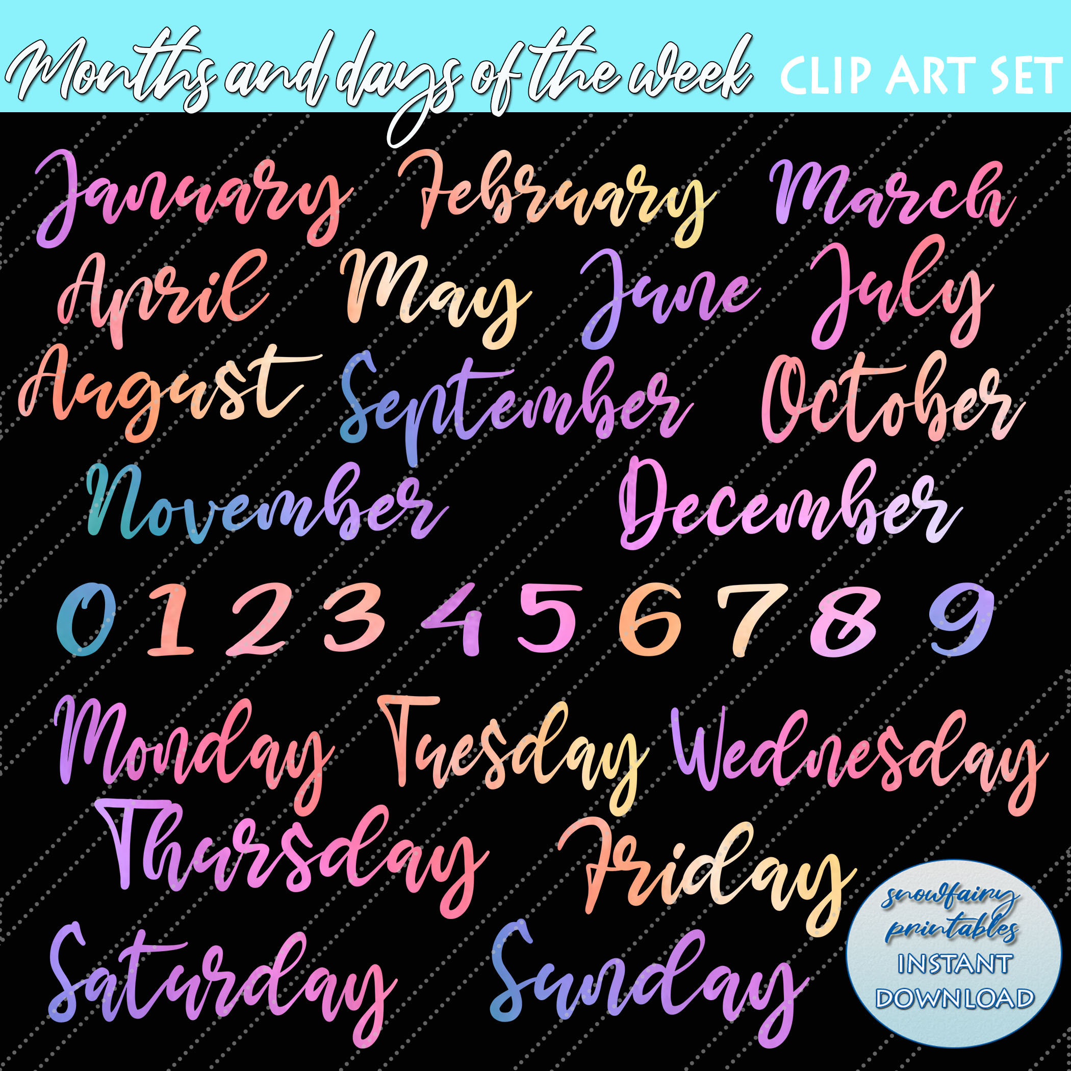 Months of the Year and Days of the Week Clip Art Set, Word Art Clip Art ...
