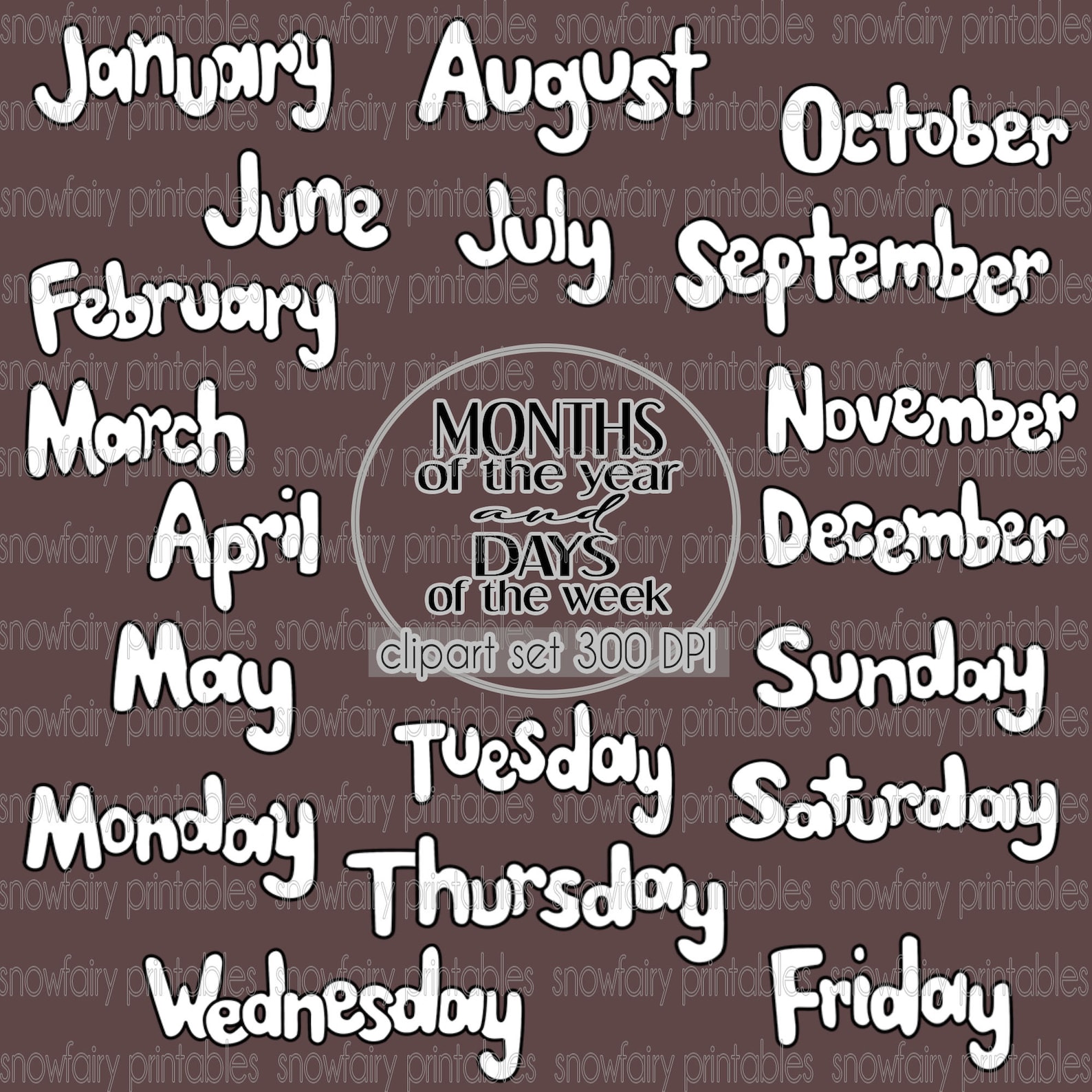 Months of the Year Clip Art Set With Days of the Week Word Clip Art ...