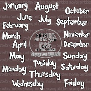 Months of the Year Clip Art Set With Days of the Week Word Clip Art ...