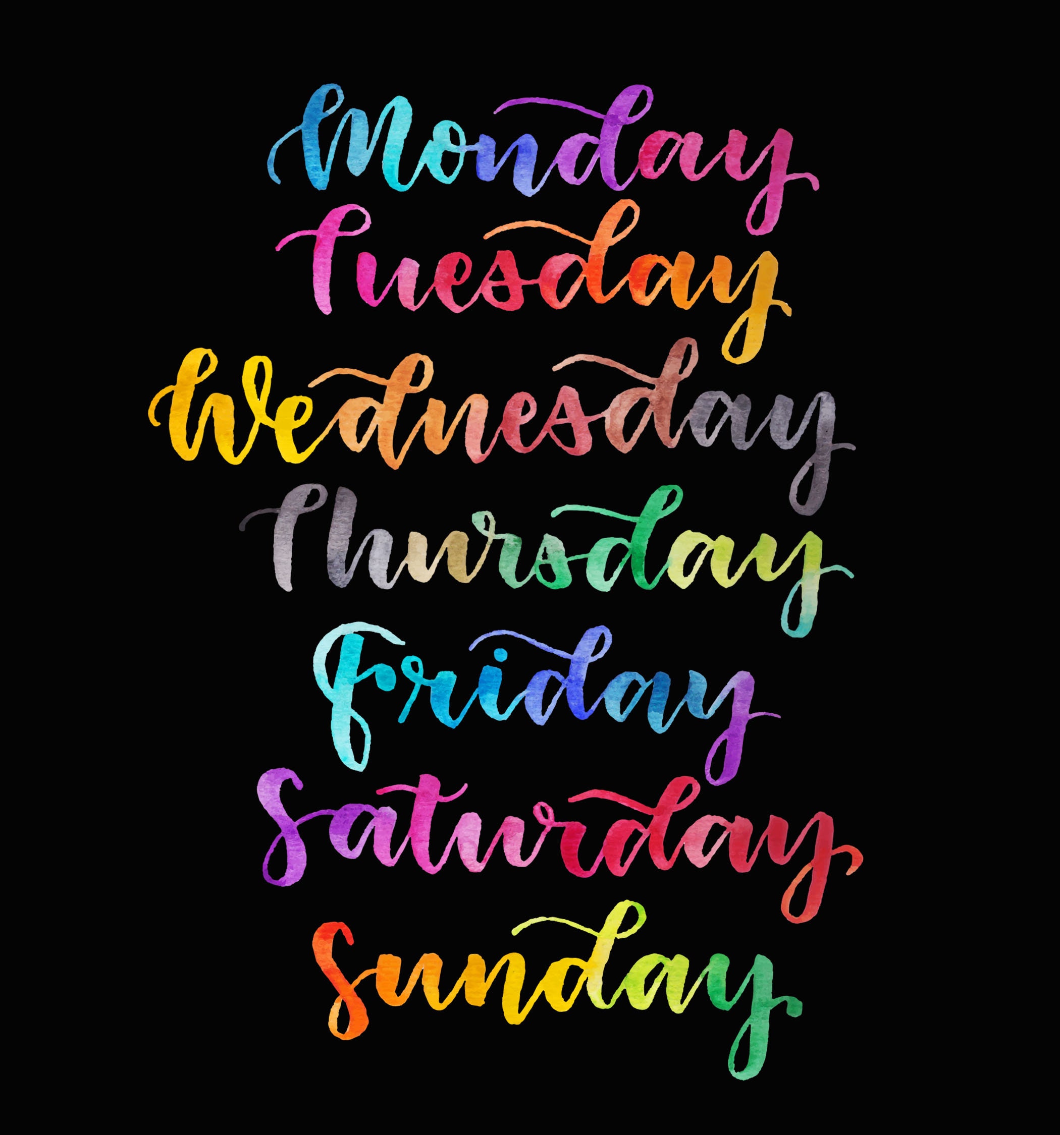 Days of the Week Clip Art Set, Word Art Clip Art, Brush Lettering ...