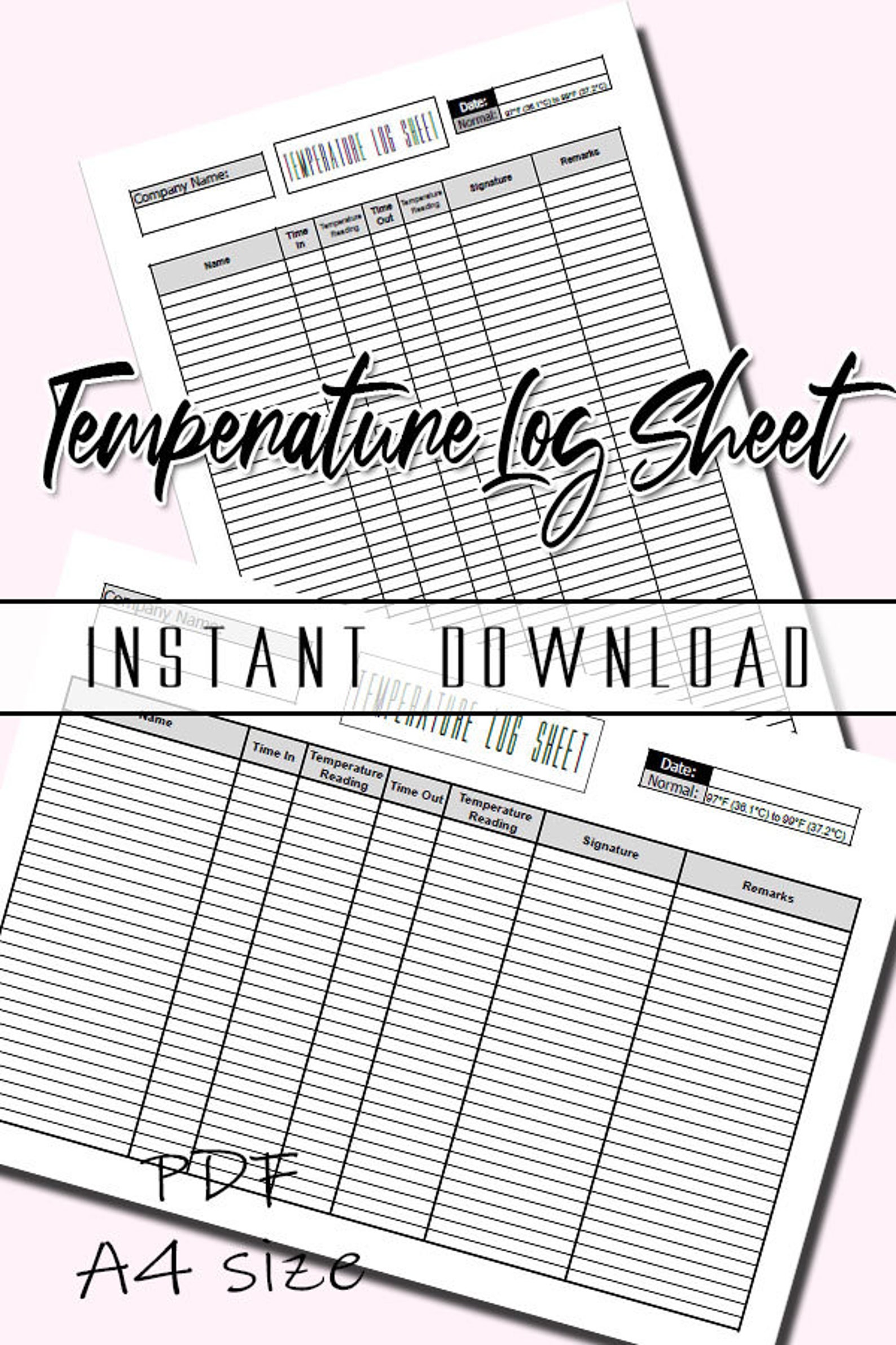 Temperature Log Sheet Sign In/out Health Recording Screening ...