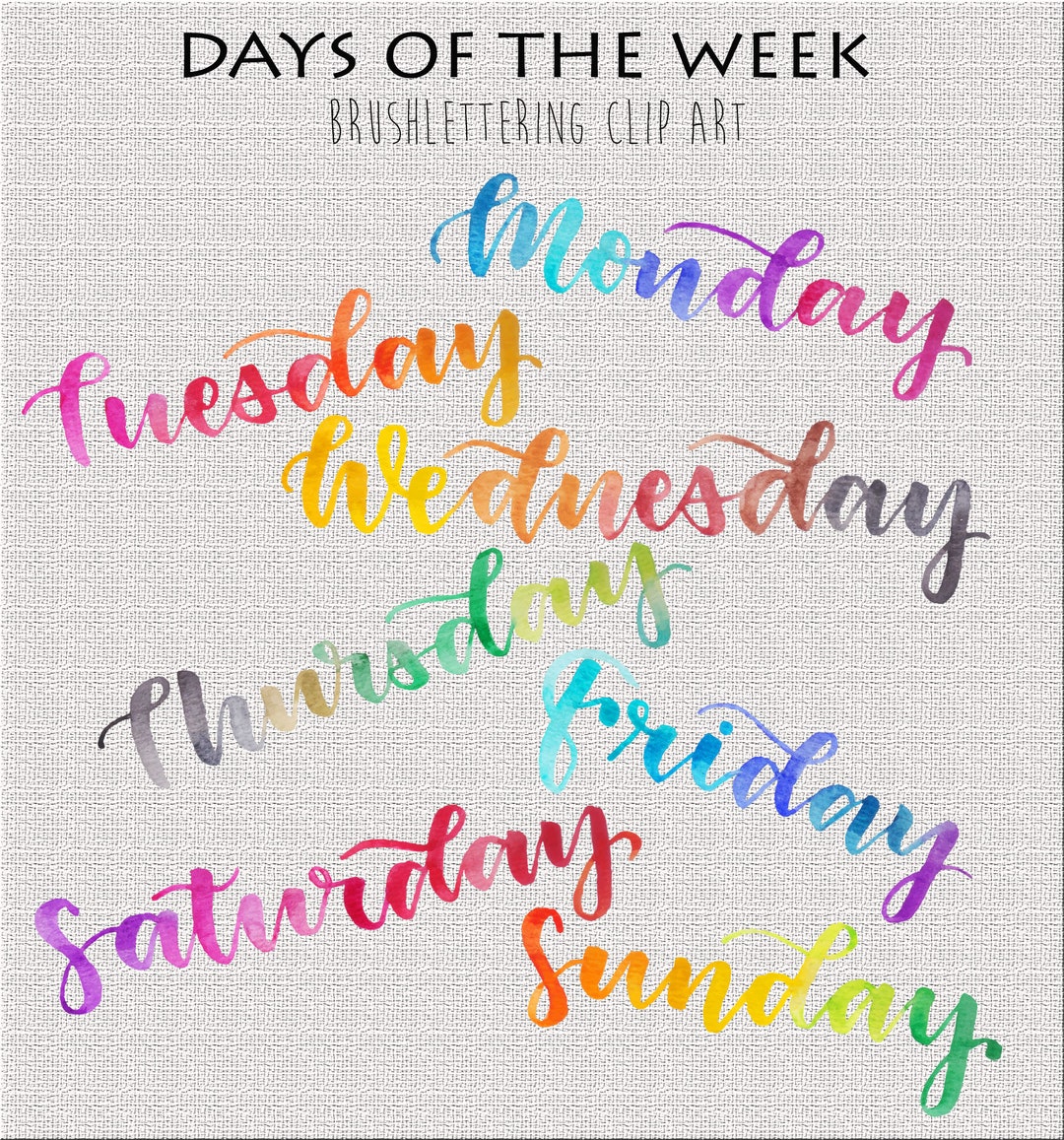 Days of the Week Clip Art Set, Word Art Clip Art, Brush Lettering ...