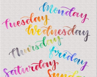 Days of the Week Clip Art Set, Word Art Clip Art, Black Lettering ...
