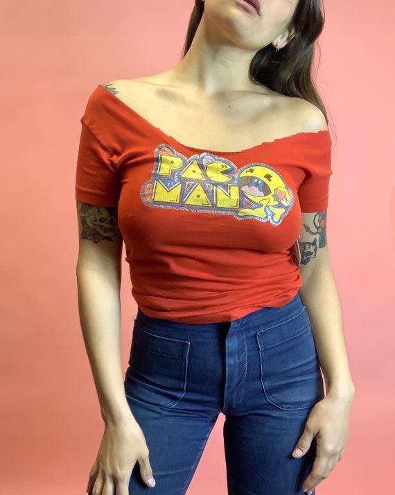 80s Pac-Man Glitter Iron On Single Stitch Tee, PacMan… - Gem