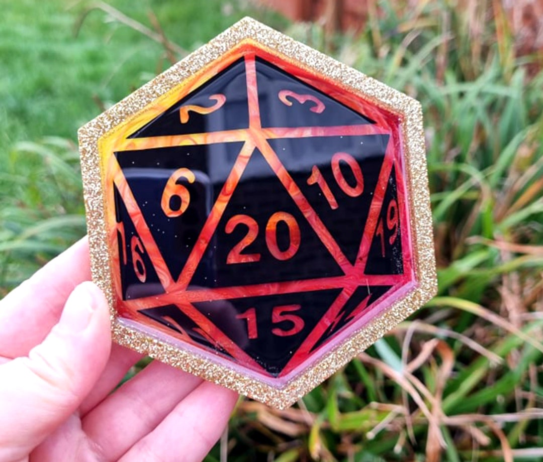 Custom D20 Dnd COASTER or DICE TRAY With Ink Swirl// Natural 20, Geeky ...