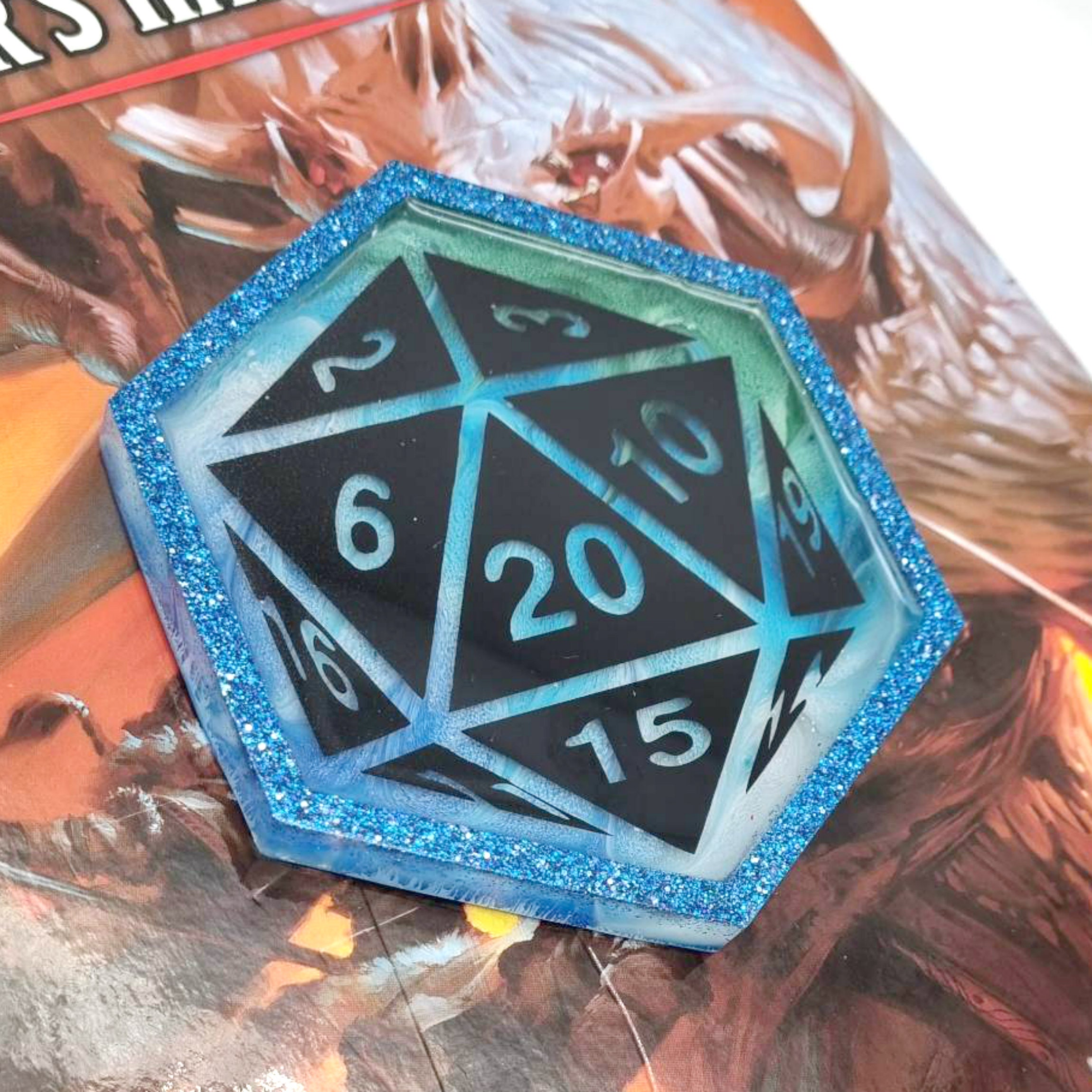 Custom D20 Dnd COASTER or DICE TRAY With Ink Swirl// Natural - Etsy