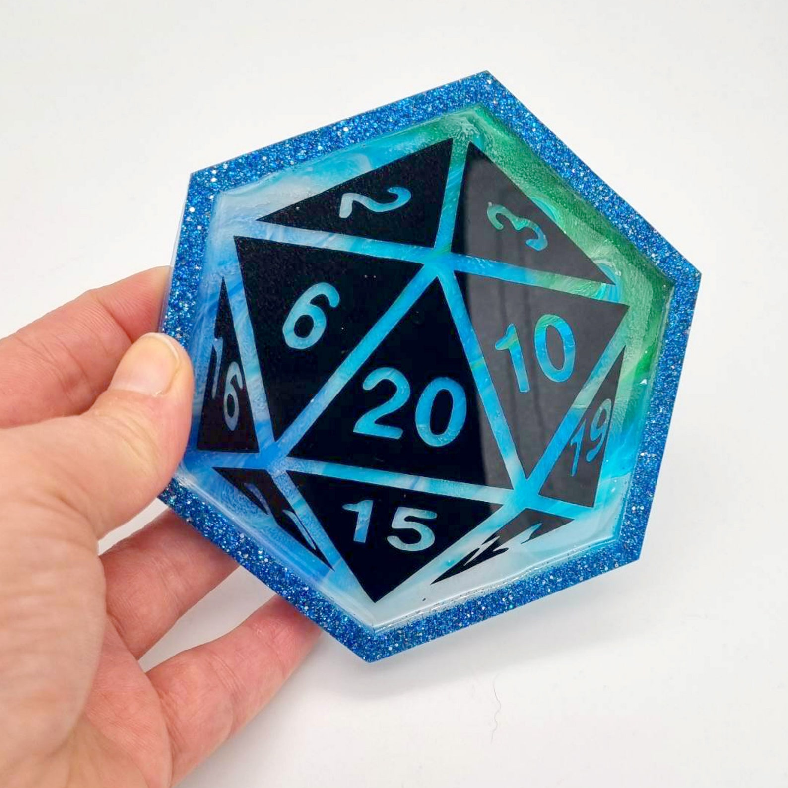 Custom D20 Dnd COASTER or DICE TRAY With Ink Swirl// Natural - Etsy