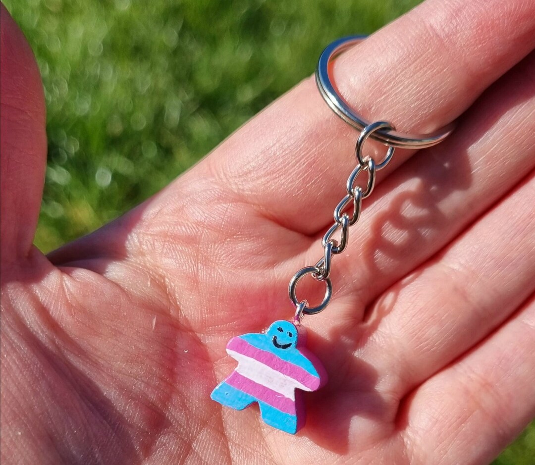 TRANS MEEPLE KEYCHAIN// Trans Gender Key Ring, Trans Pride Key Chain ...
