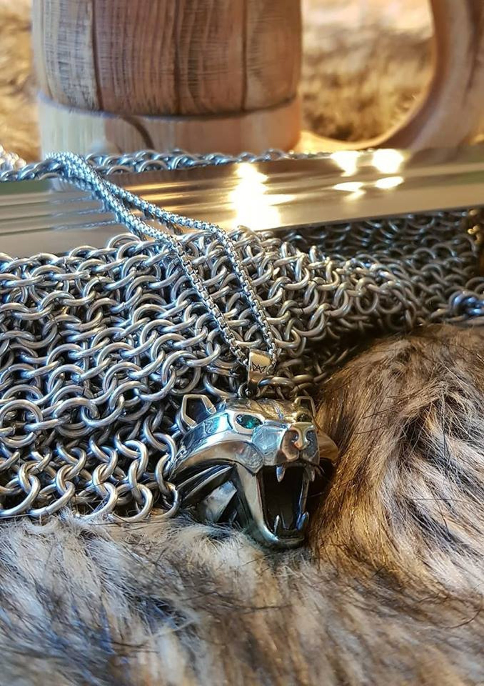 School of the Bear Pendant, Bear Head Necklace, Animal Pendant, Polar ...