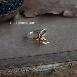 Handcrafted Moon and Star Ring, Sterling Silver Celestial Jewelry - Etsy