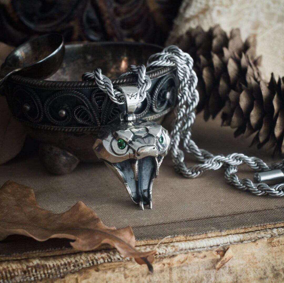 Handcrafted Sterling Silver Snake Pendant, Reptile Medallion - Etsy