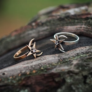 Handcrafted Moon and Star Ring, Sterling Silver Celestial Jewelry - Etsy