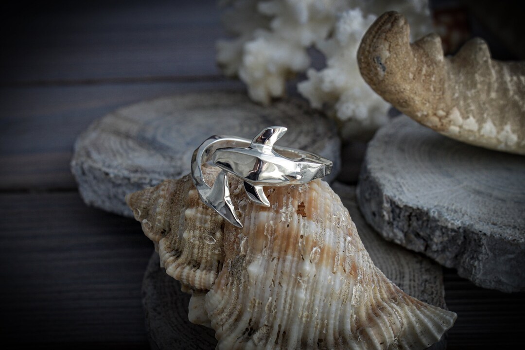Geometric Whale Tail Ring, Sterling Silver Adjustable Ocean Ring - Etsy