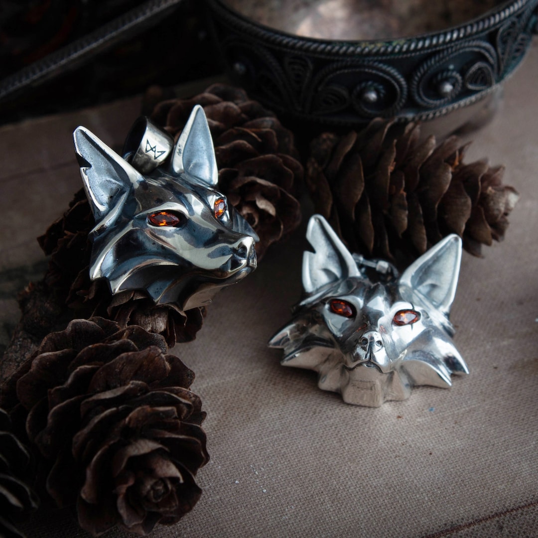 School of the Fox Pendant, Fox Head Necklace, Animal Pendant, Fantasy ...