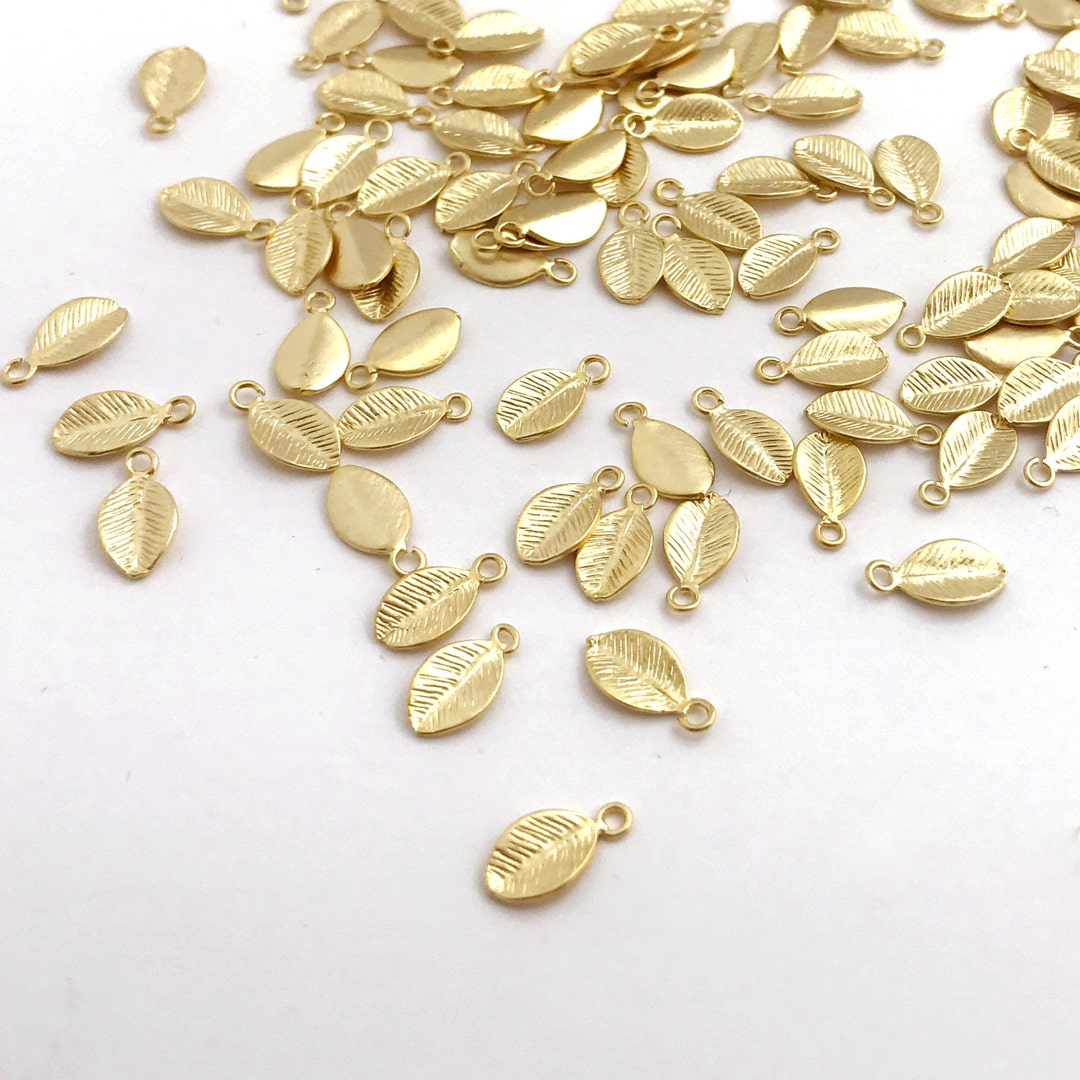10pcs GOLD Leaf Charm Gold Plated Charm Leaves Necklace Charm Bracelet ...
