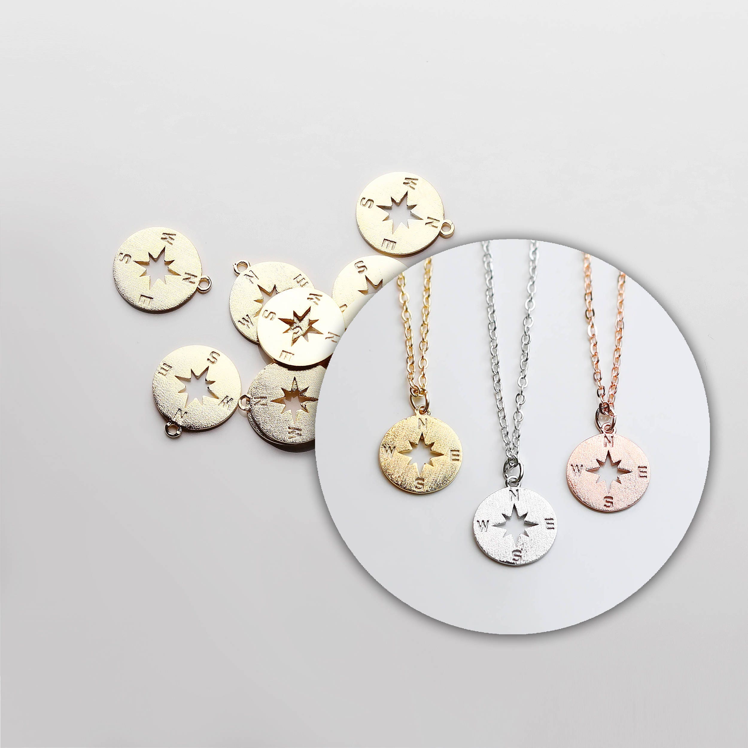 2PCS Brushed Gold Compass Disc Pendant Graduation Jewelry - Etsy