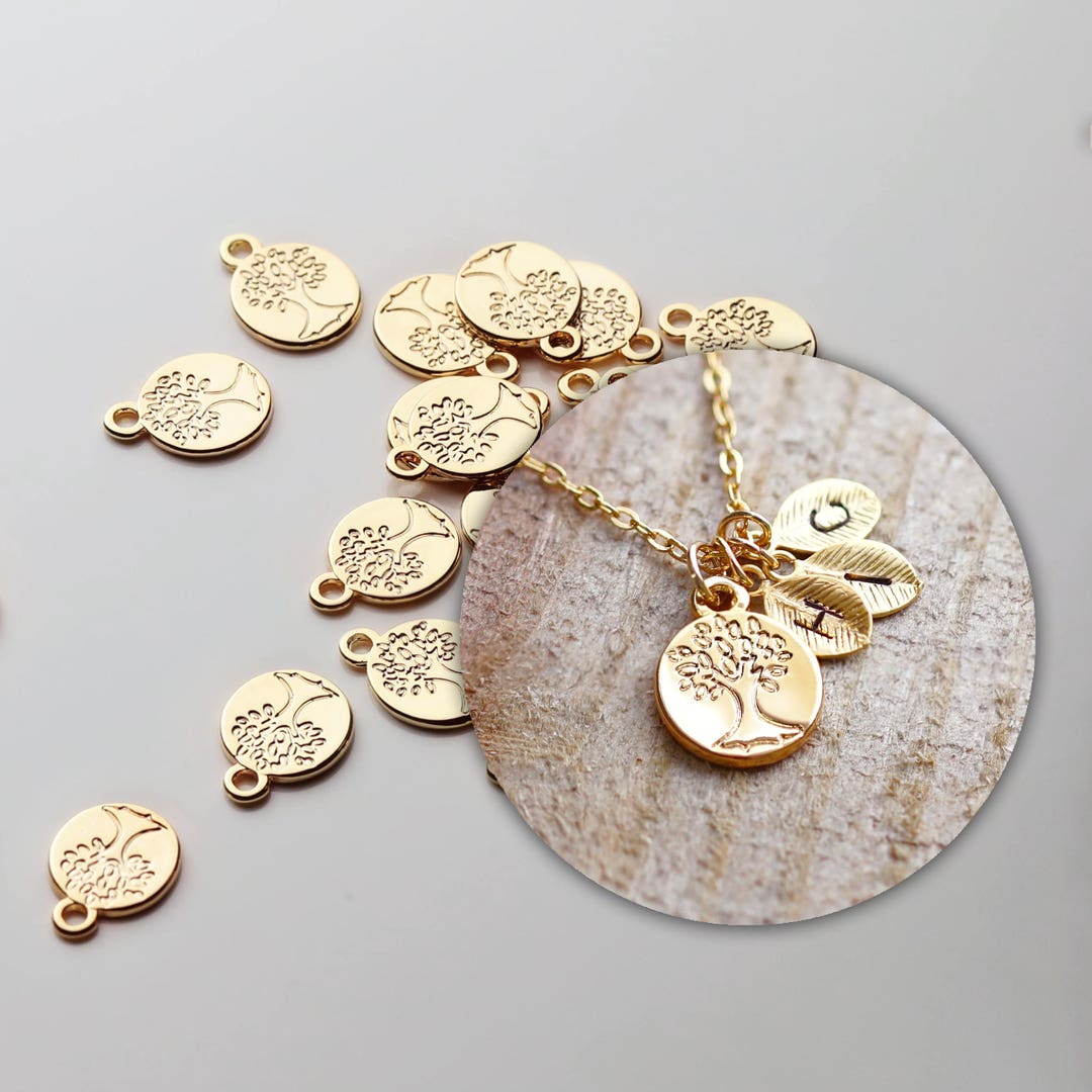 4pcs GOLD Family Tree Jewelry Charm Necklace Supply Coin Disc 4PCFT-G ...