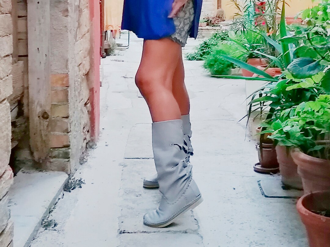 FIORE Article Inca Boots in Gray Leather Hippie Riding Boots Gypsy ...