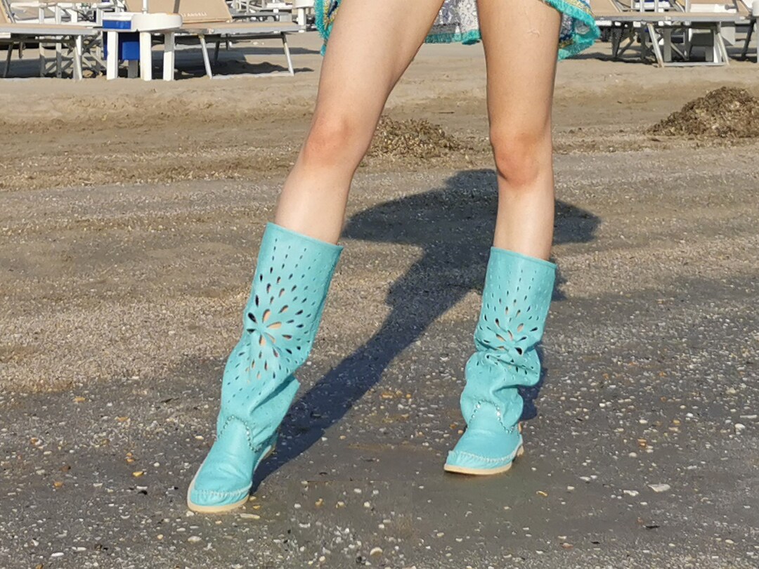 STELLA - Turquoise Soft Calf Leather Boots - Last Size 38 EU - Inca ...