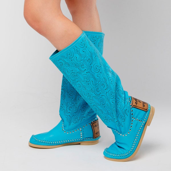 Turquoise Boots - Etsy