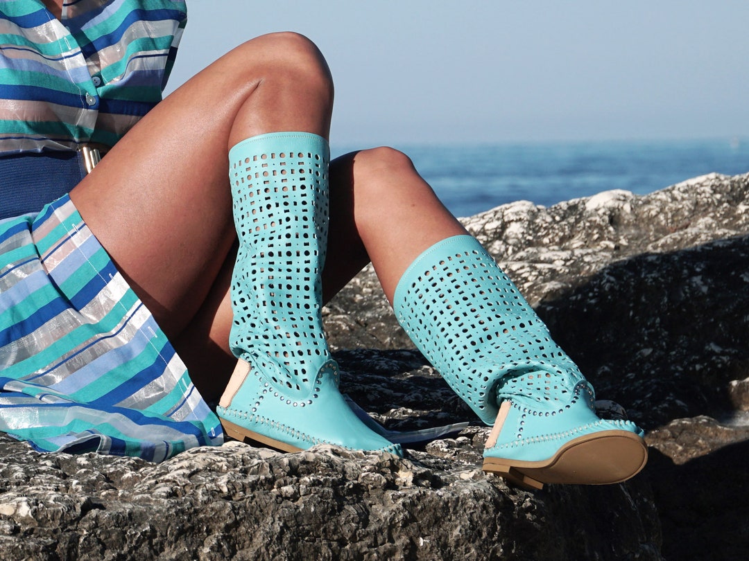 PRISMA Article Turquoise Leather Inca Boots Hippie Boots - Etsy UK