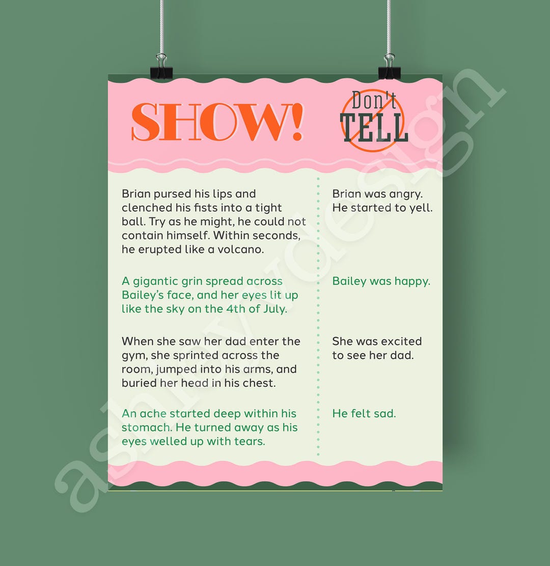 Middle School English Classroom Poster - Show, Don't Tell - Etsy