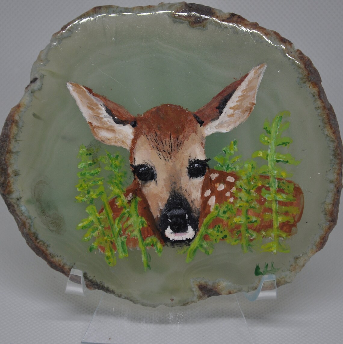 Darling Fawn Hiding in the Ferns Painted on an Agate Stone Slice - Etsy