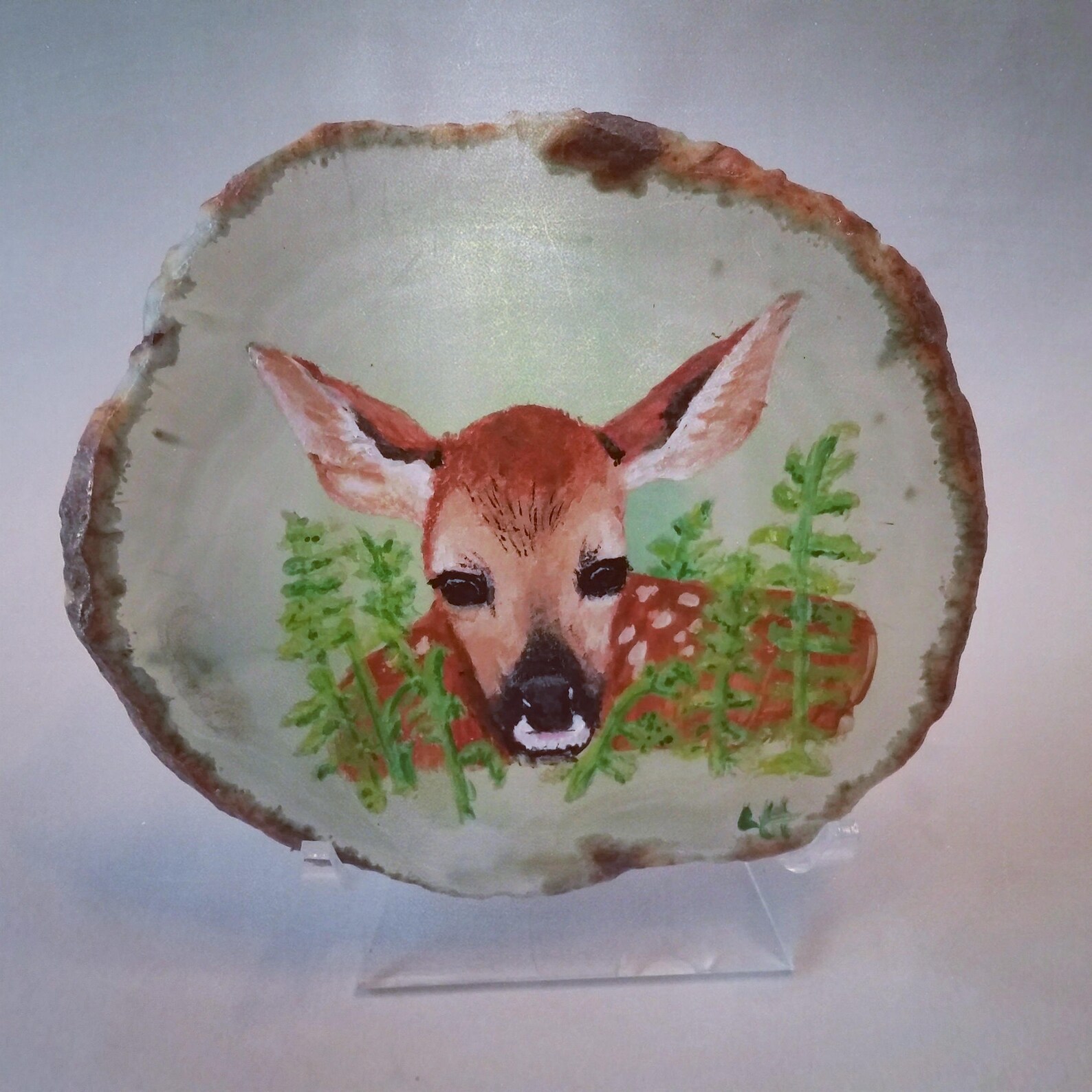 Darling Fawn Hiding in the Ferns Painted on an Agate Stone Slice - Etsy