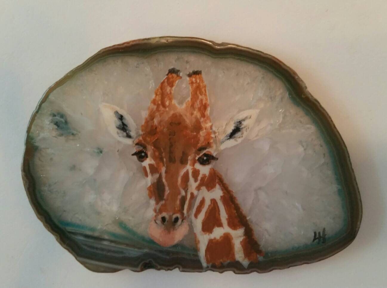 Home & Living Home Décor realistic custom Handpainted giraffe on agate ...