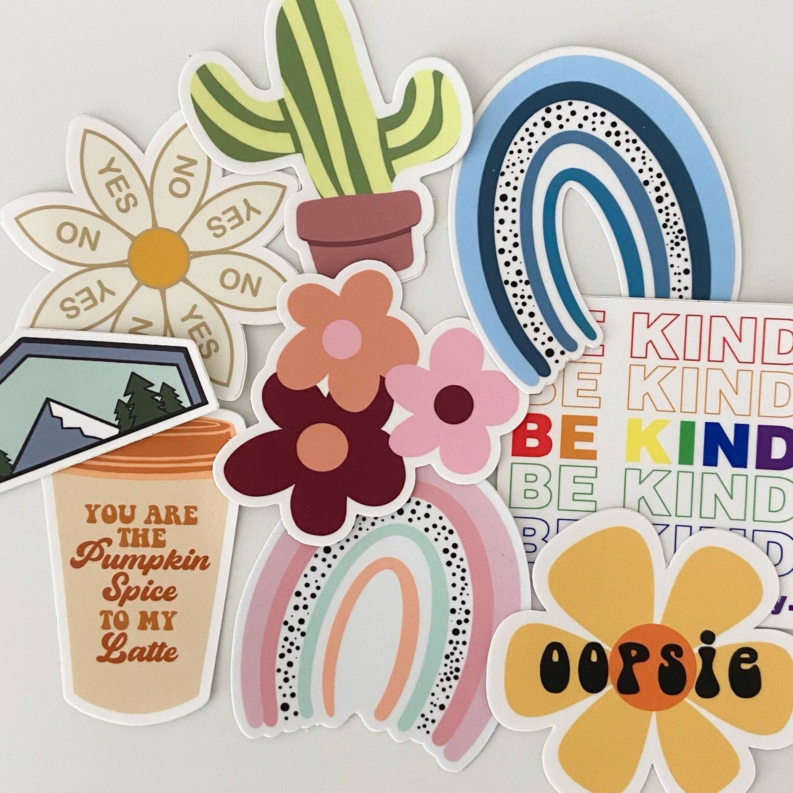 Line Dot Rainbow Sticker, Pastel, 2.7x3in, Waterproof Vinyl Sticker for ...